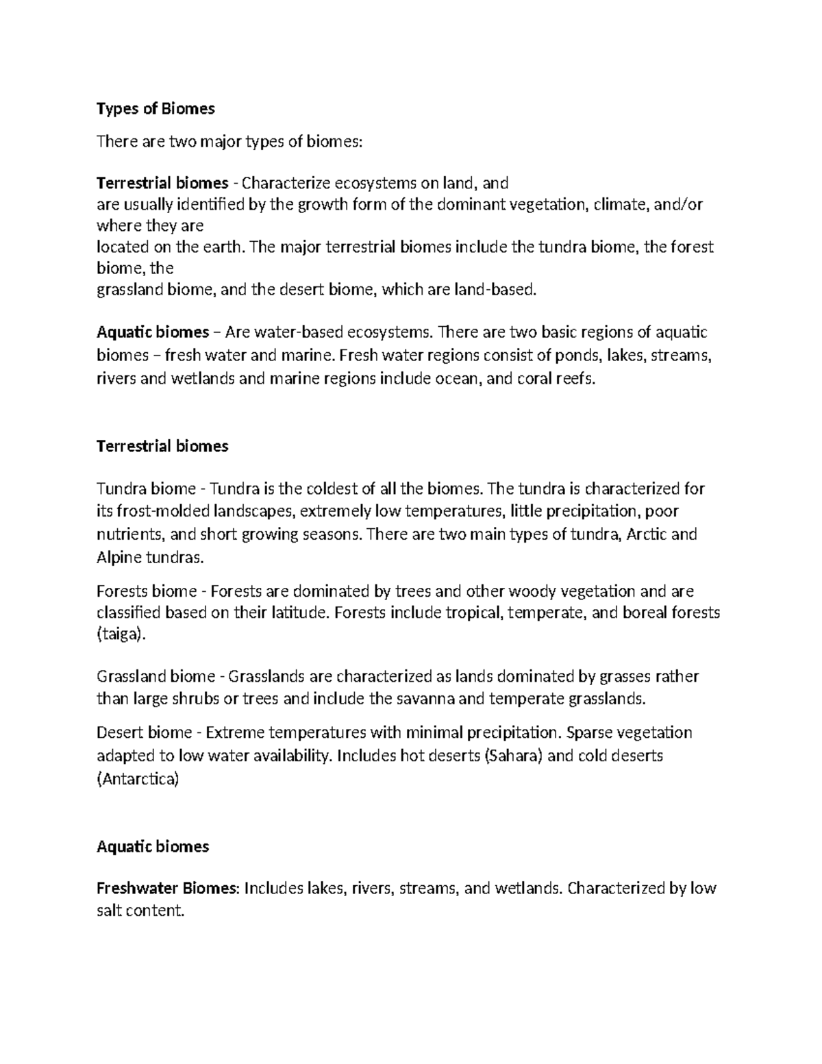 Types of Biomes 1 - sdfsfsd - Types of Biomes There are two major types ...