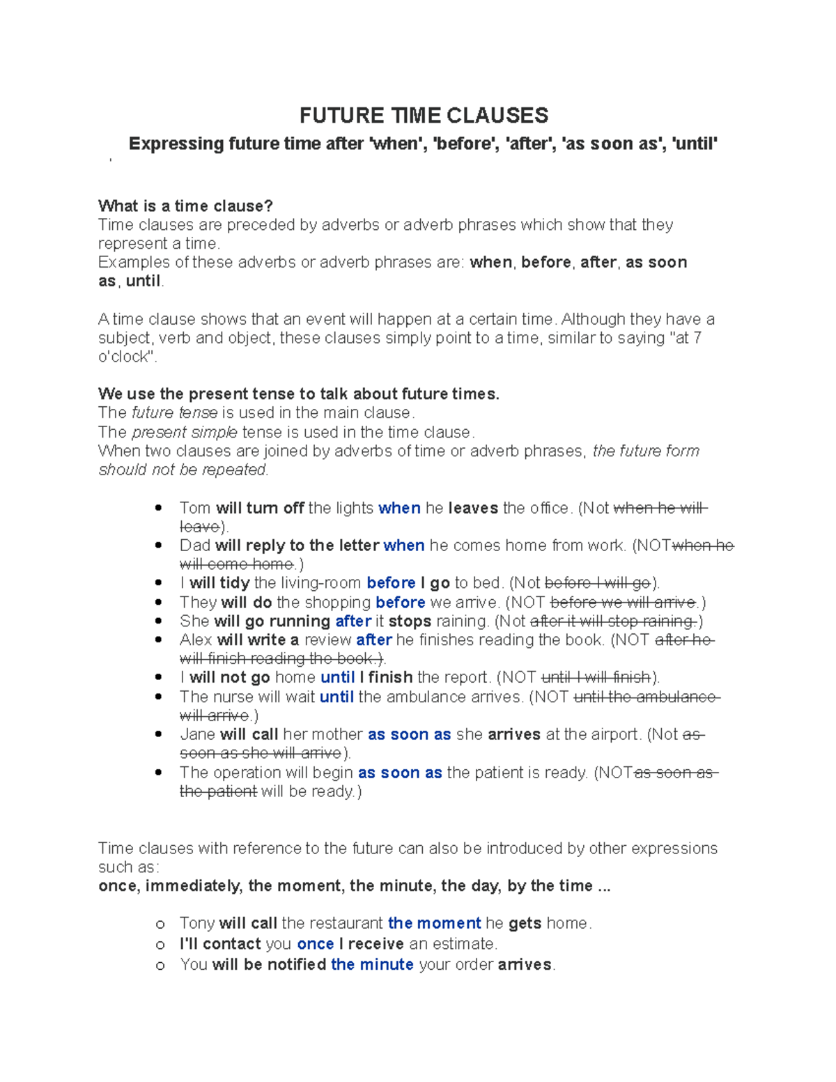 Future TIME Clauses - English - FUTURE TIME CLAUSES Expressing future ...