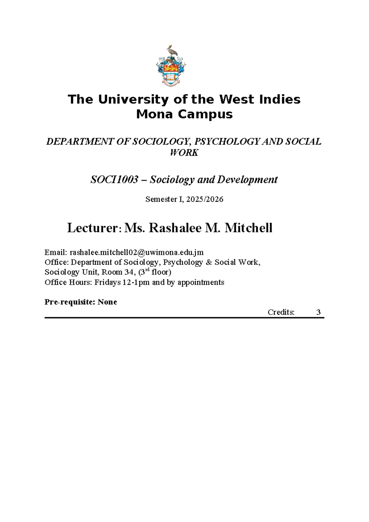 SOCI1003 Sociology and Development Course Outline Semester 1 2025-2026 ...