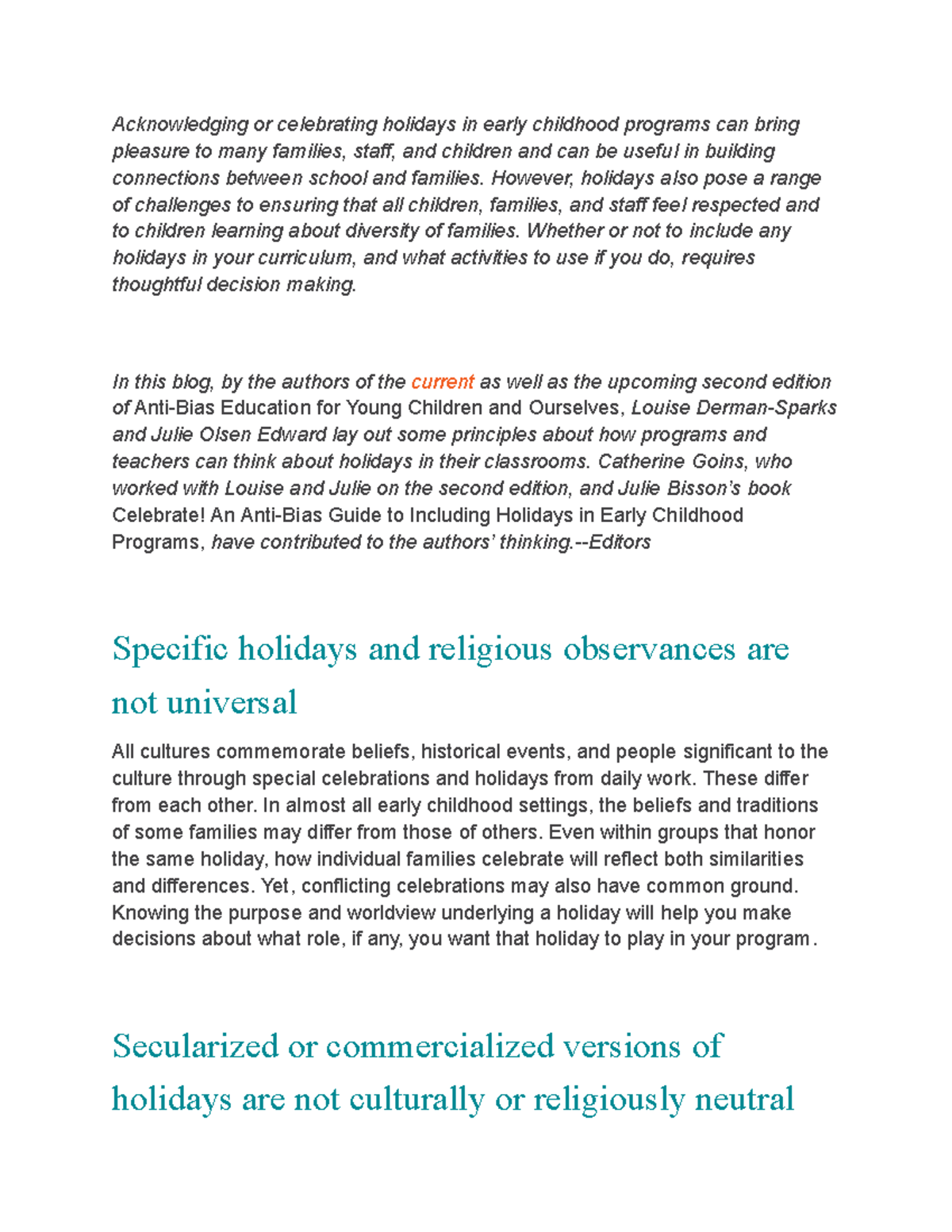Understanding Cultural Diversity in Celebrating Holidays in ECE ...