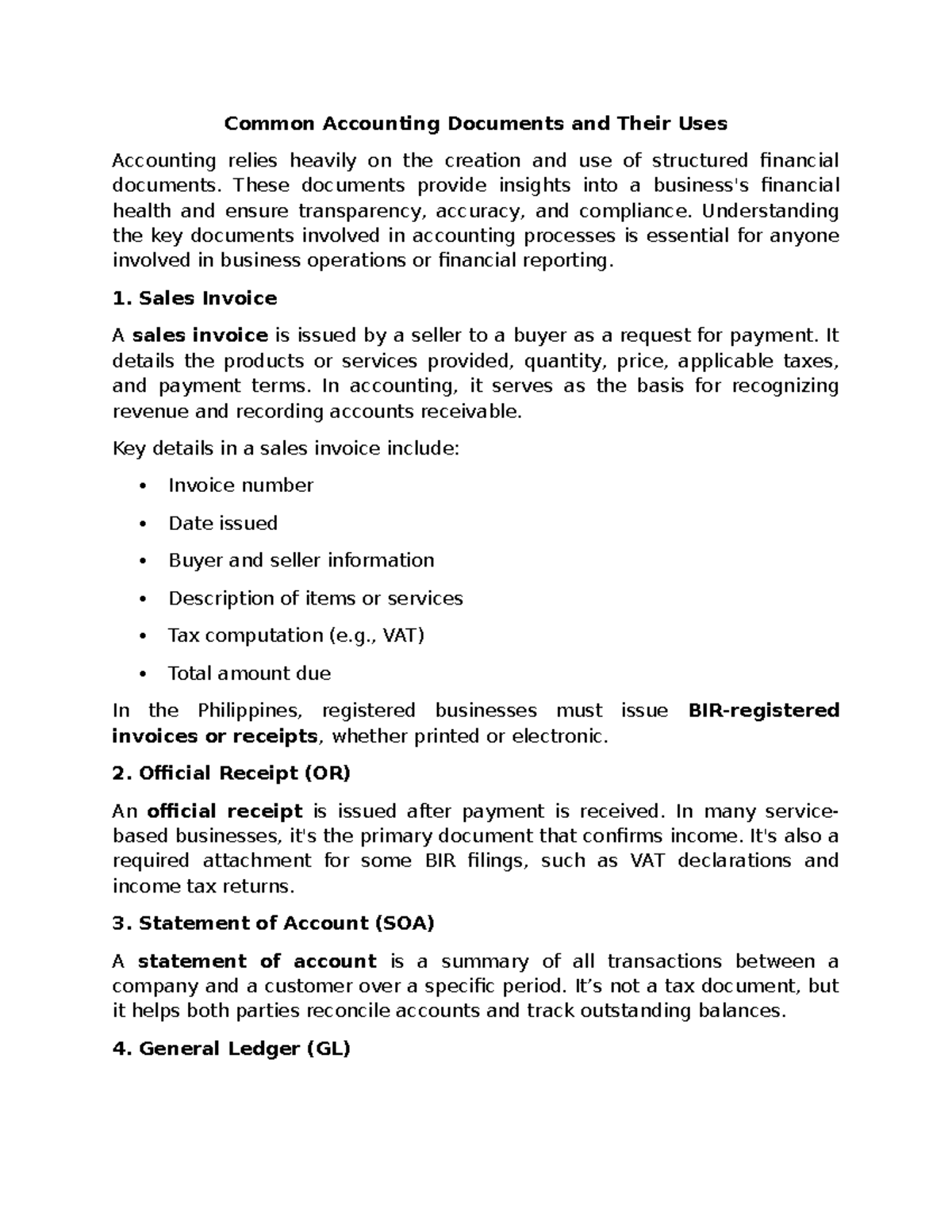 Common Accounting Documents (ACCT 101) and Their Importance - Studocu
