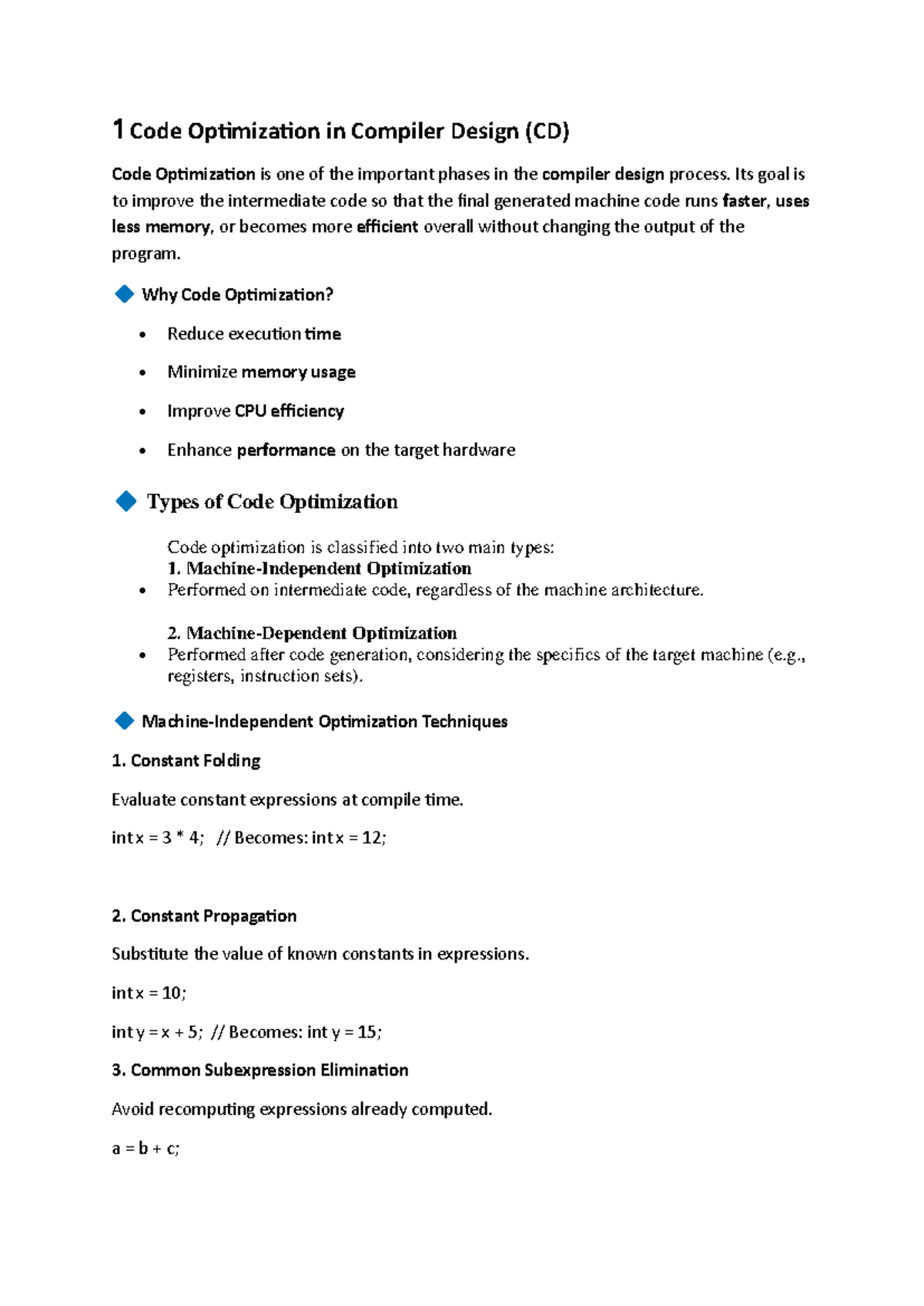 Code Optimization Techniques in Compiler Design (CD) - Unit 4 Overview ...