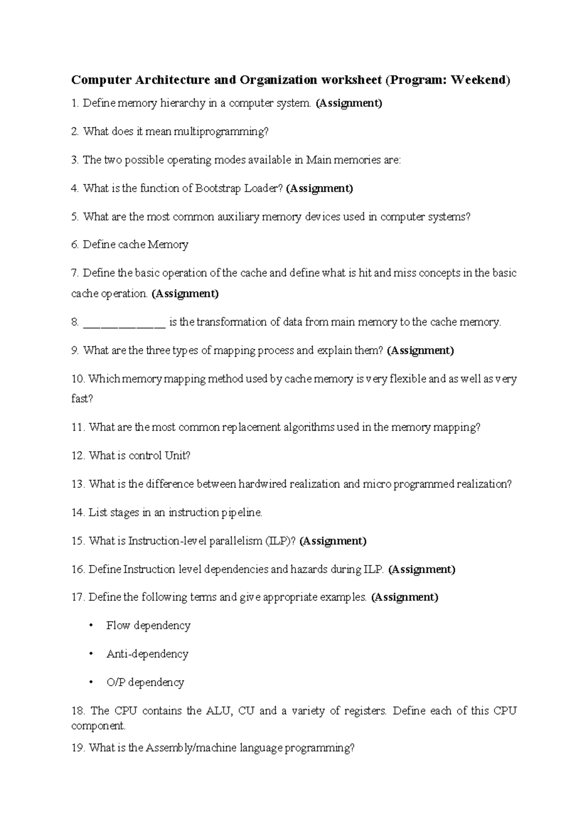 Computer Architecture Assignment (Weekend Program) - Studocu
