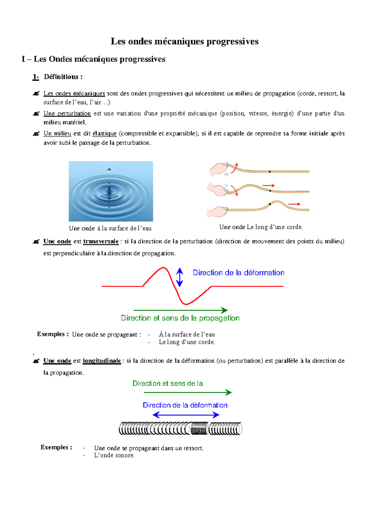 Cours onde Fr - Notes sur les Ondes Mécaniques et leurs Propriétés ...