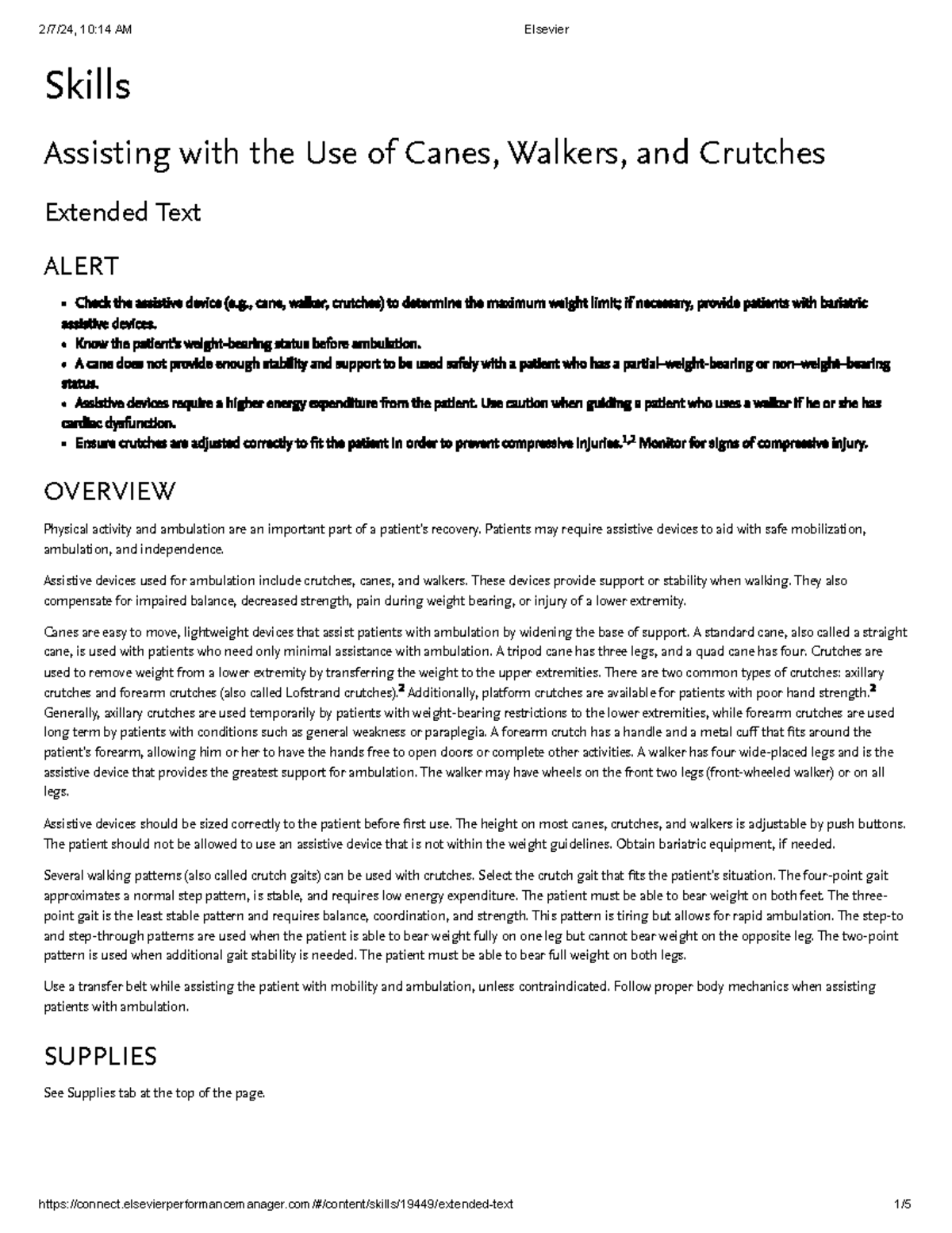 Assisting with Canes, Walkers, and Crutches: A Guide for Patients - Studocu