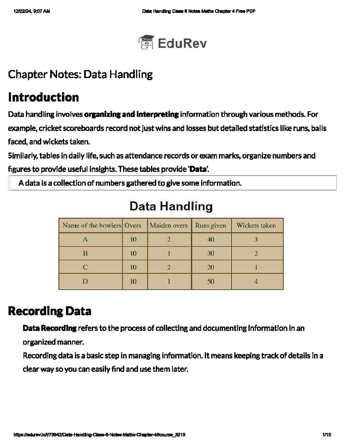 Notes on Data Handling - fdfdsfds - 9:07 AM Data Handling Class 6 Notes ...