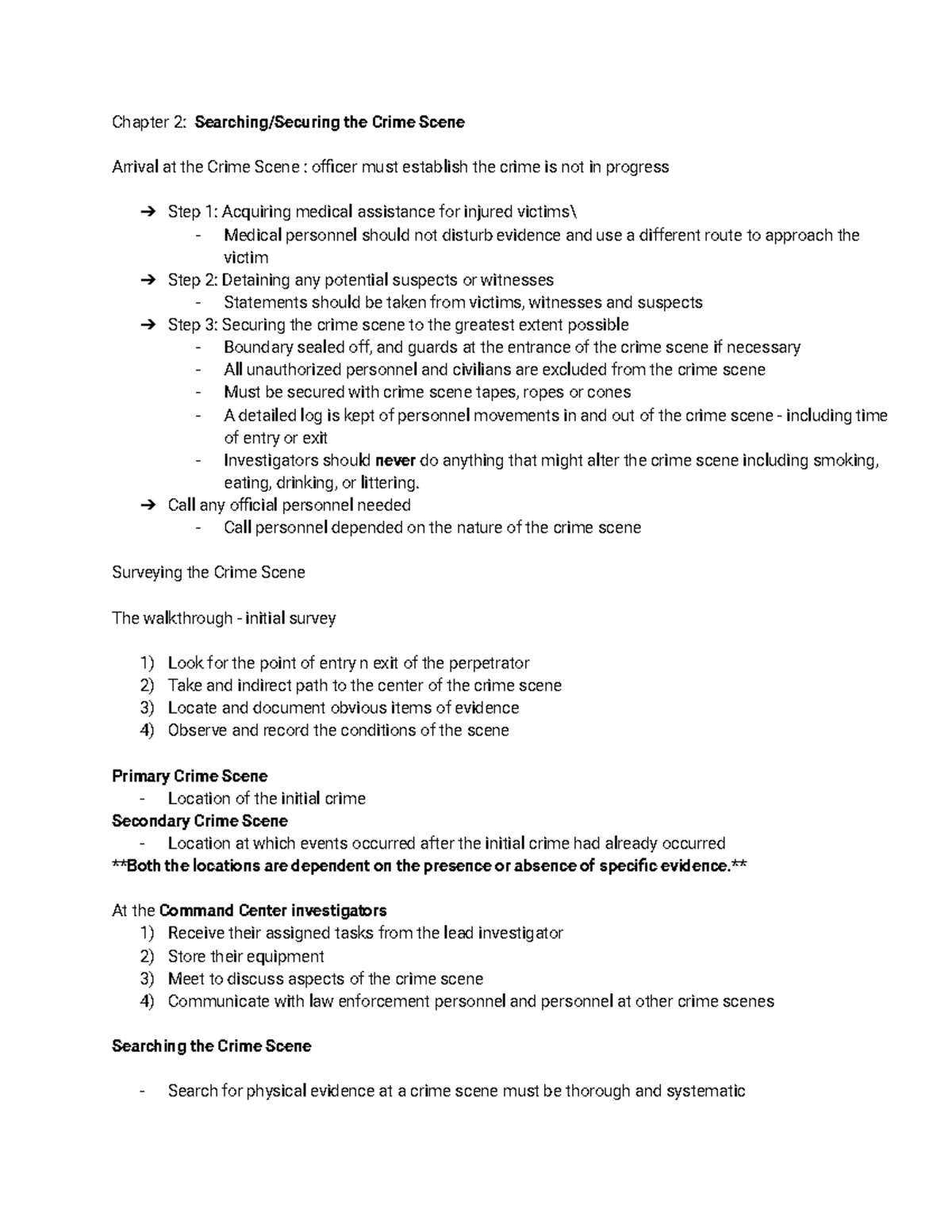 FRSC Final Exam Study Notes: Crime Scene and Evidence Collection - Studocu