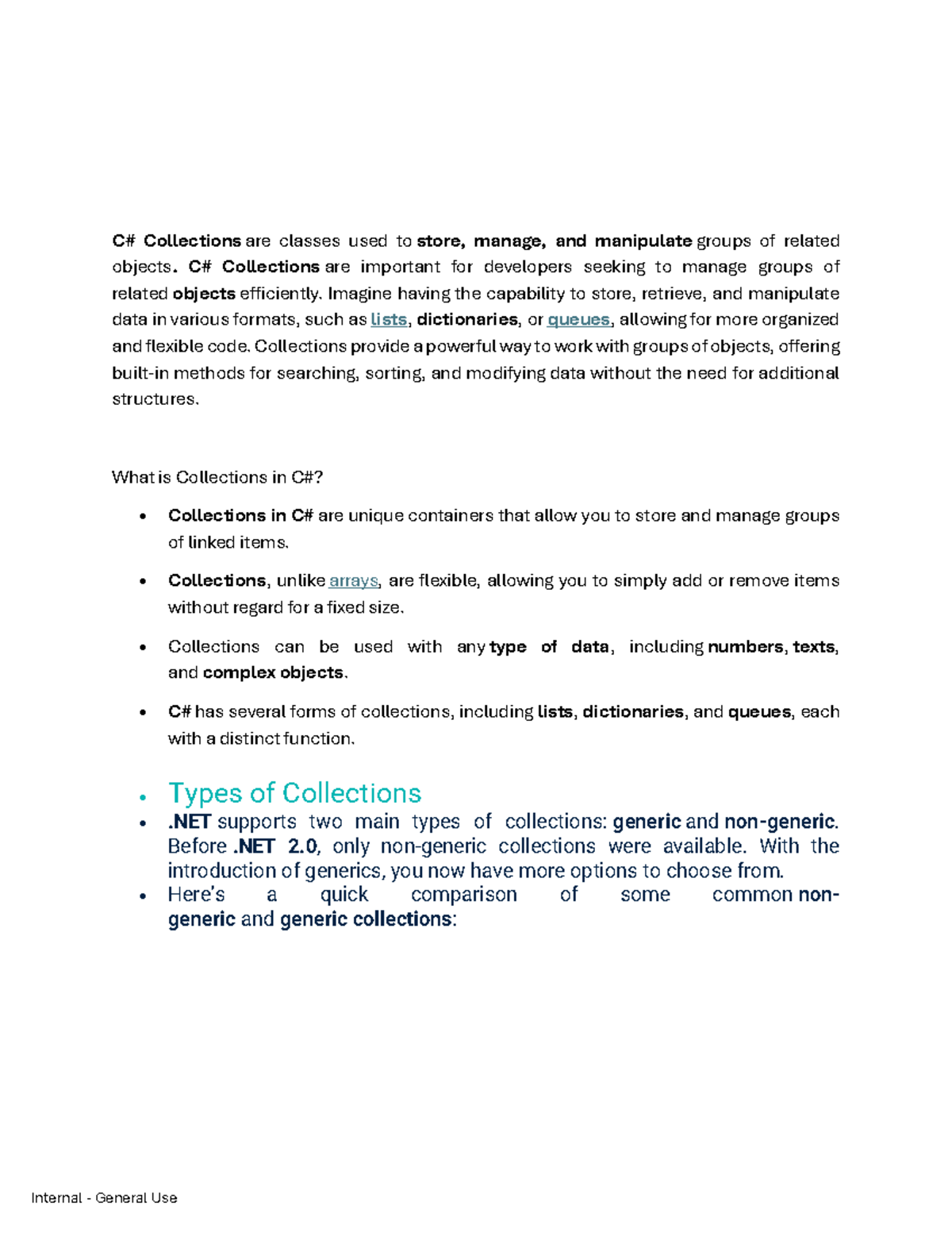 Collections in C# and .NET: A Comprehensive Overview - Studocu