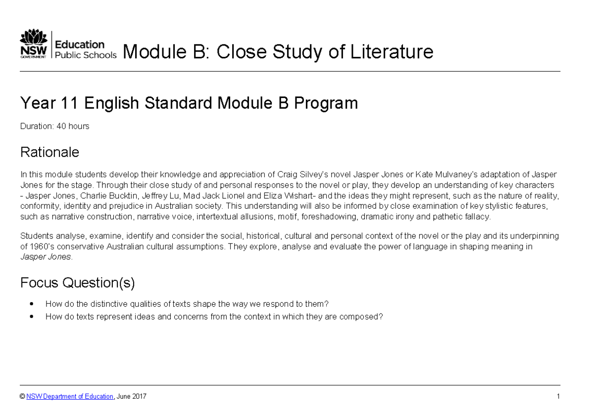 Module B: Close Study of Literature - Year 11 English Standard Overview ...