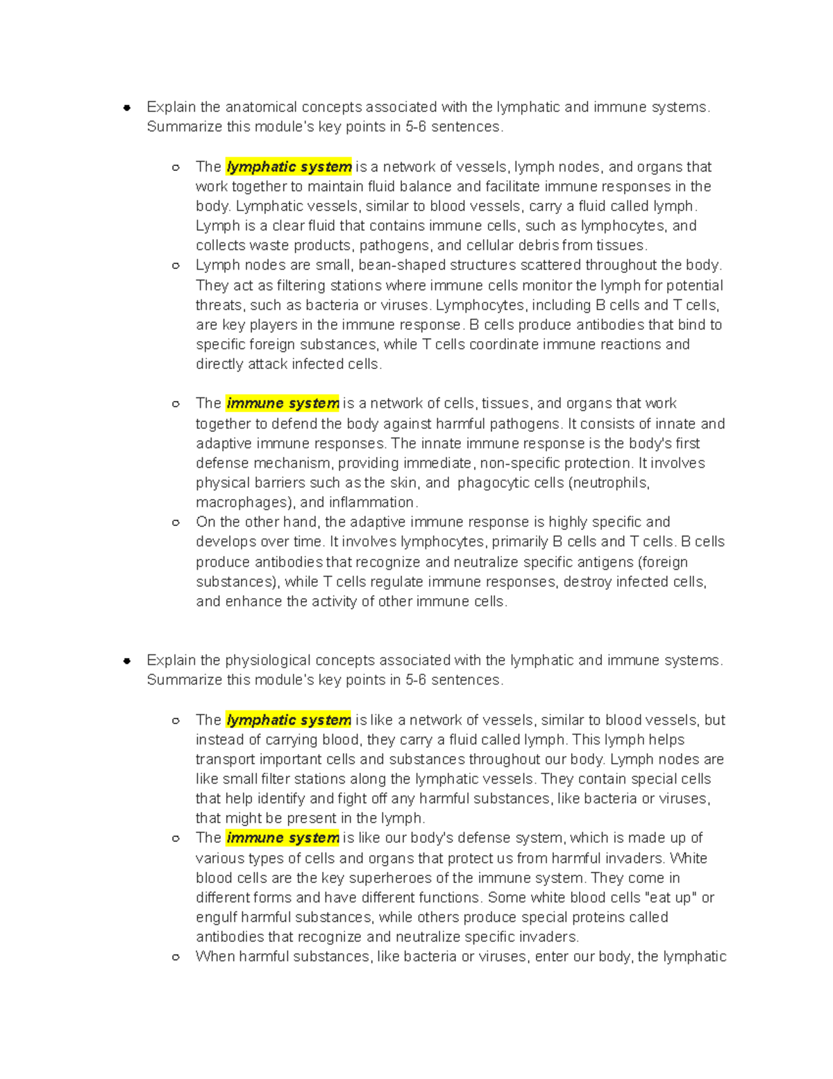 A+P II Module 4 Reflection: Lymphatic & Immune System Insights - Studocu