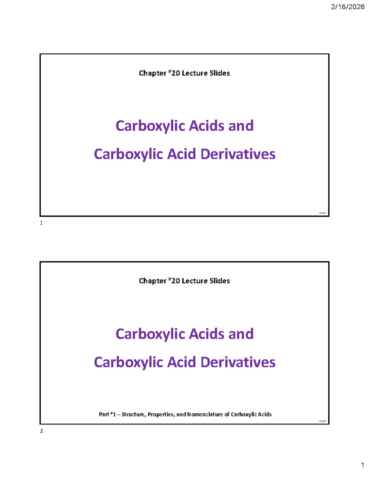 Chapter 20 Lecture Slides: Carboxylic Acids & Derivatives Overview ...