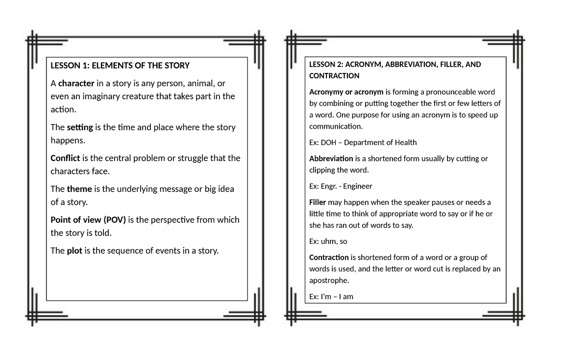 Grade 7 English Lessons: Story Elements, Literary Devices & More - Studocu