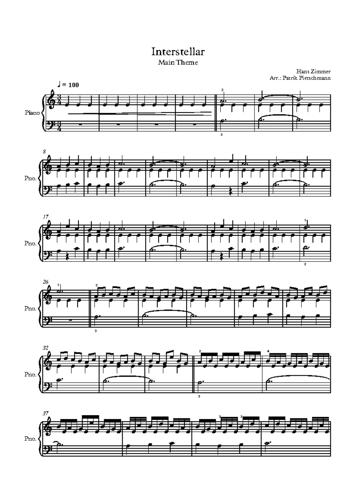 Interstellar Main Theme Piano Sheet Music For Piano Interstellar >