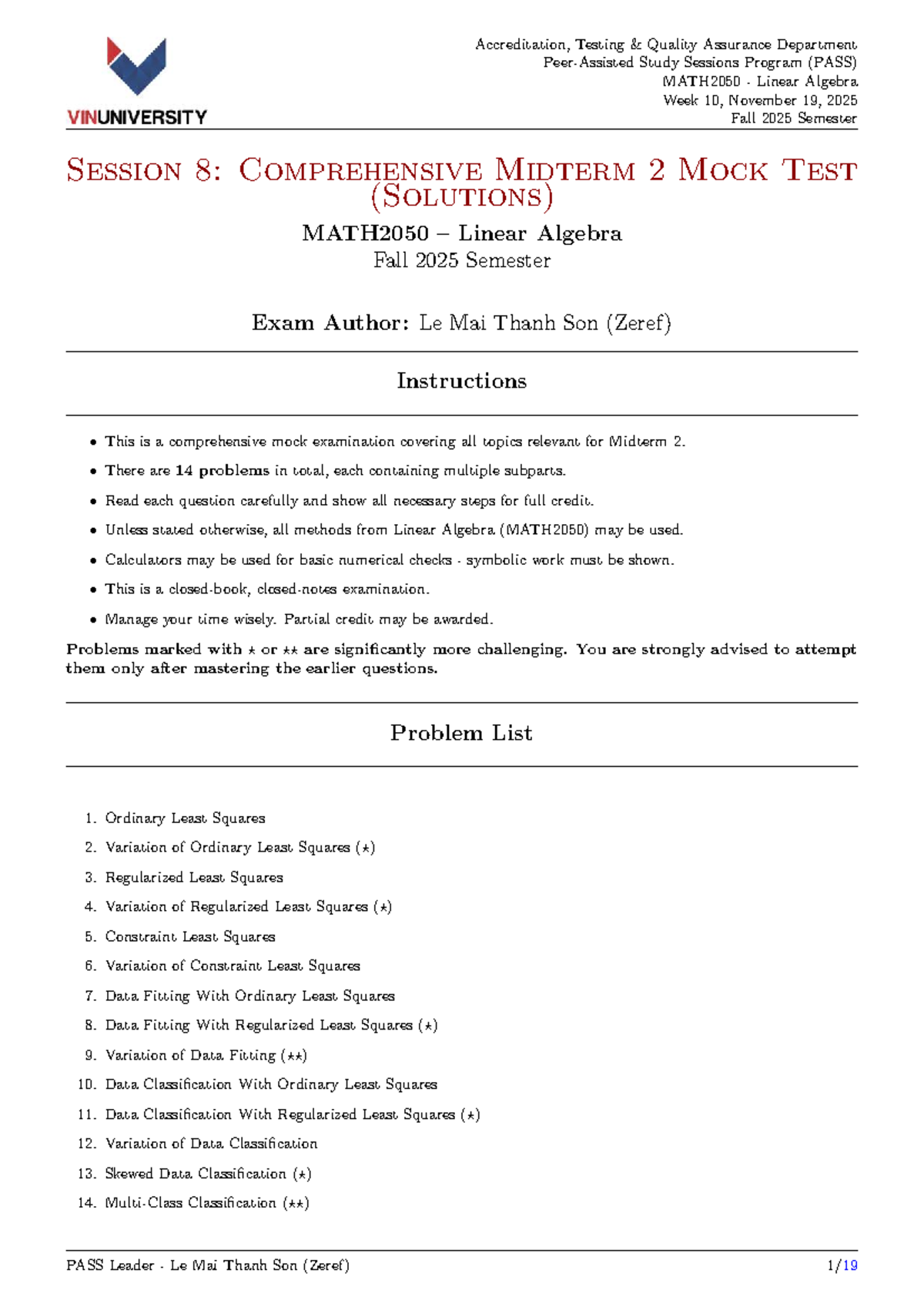 MATH2050 Linear Algebra Week 10: Comprehensive Midterm 2 Mock Test ...