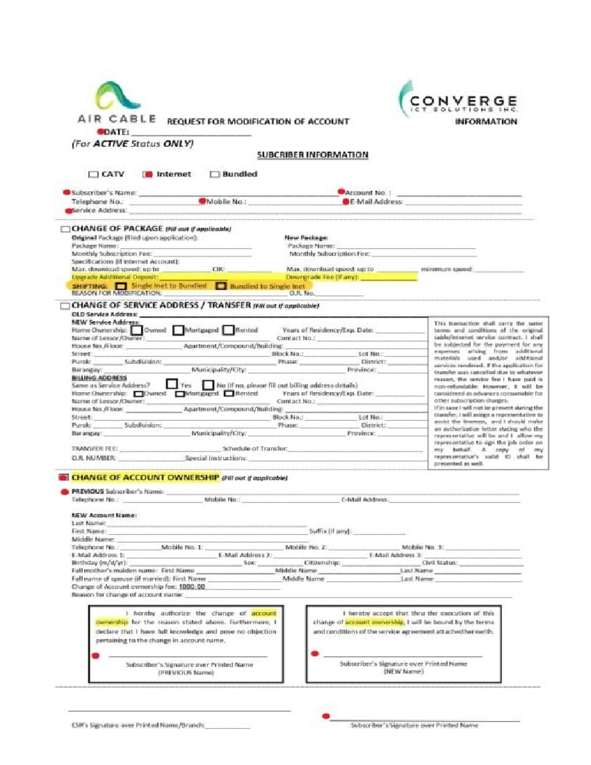 ICT 101 - Air Cable Account Info Modification Request Form - Studocu