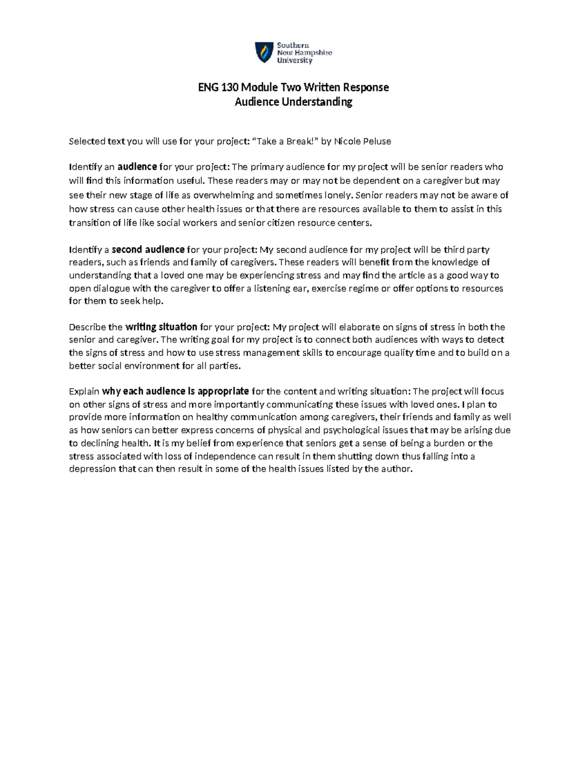 ENG 130 Module 2 Written Response: Understanding Audience Needs - Studocu