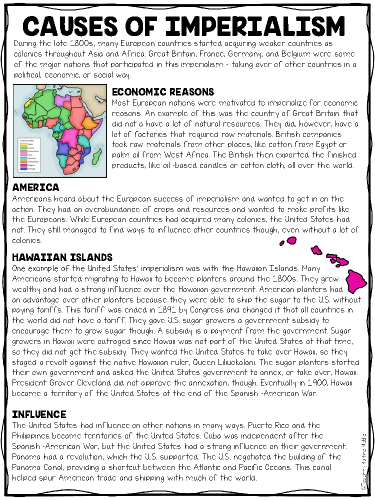 Causes of Imperialism: Reading Comprehension Worksheet (History 101 ...