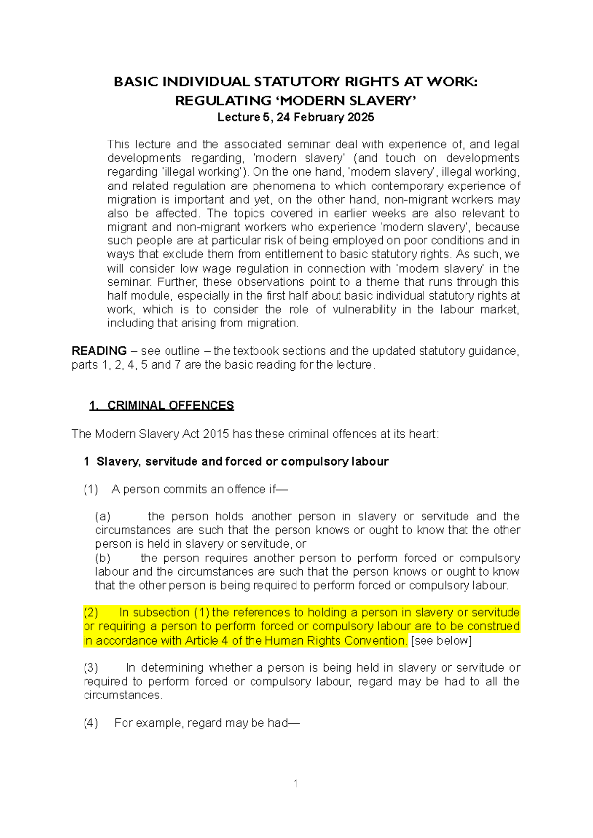 BASIC INDIVIDUAL STATUTORY RIGHTS AT WORK: LECTURE 5 HANDOUT (MS) - Studocu