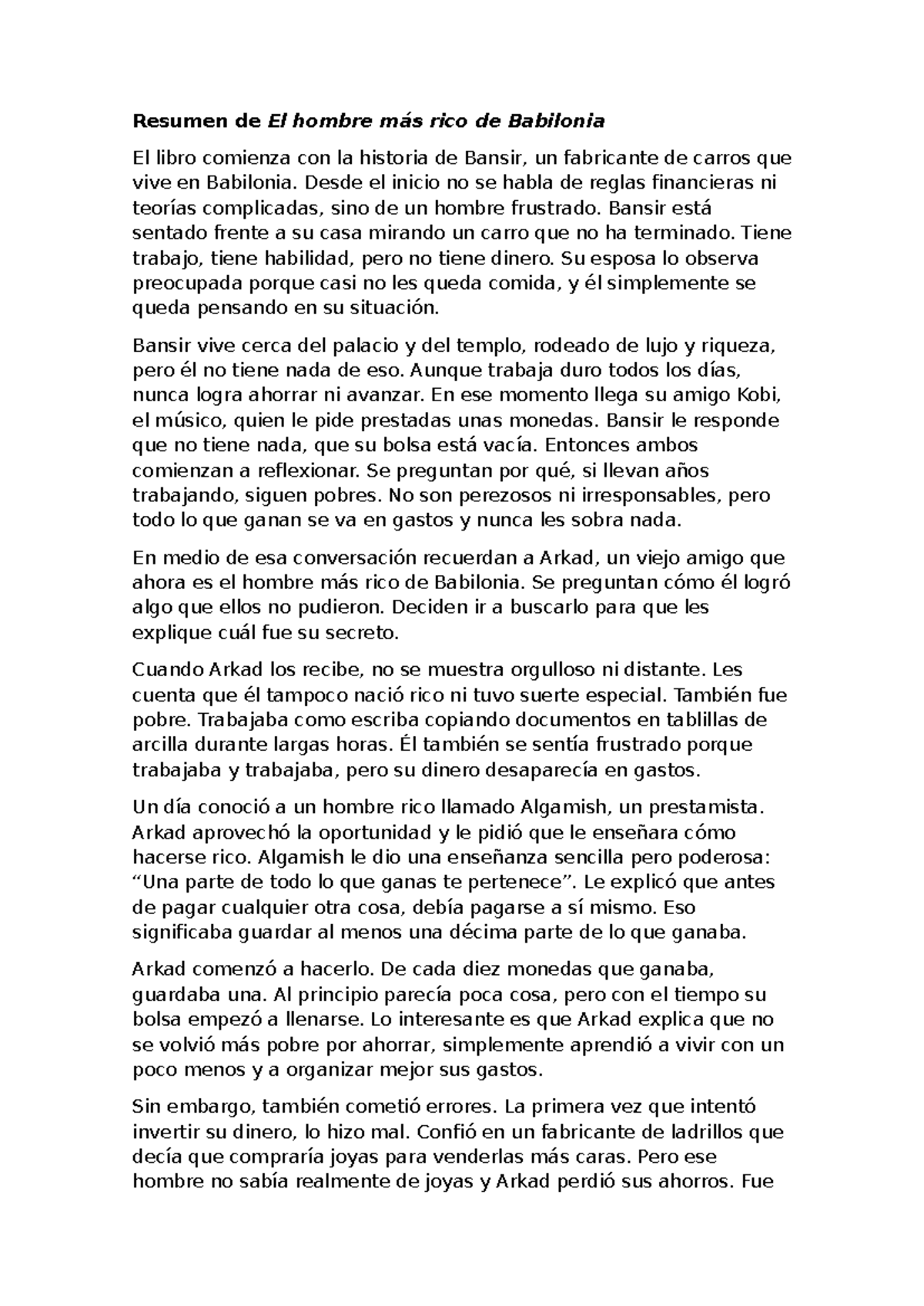 Resumen de El hombre más rico de Babilonia - Lecciones Financieras 23 ...
