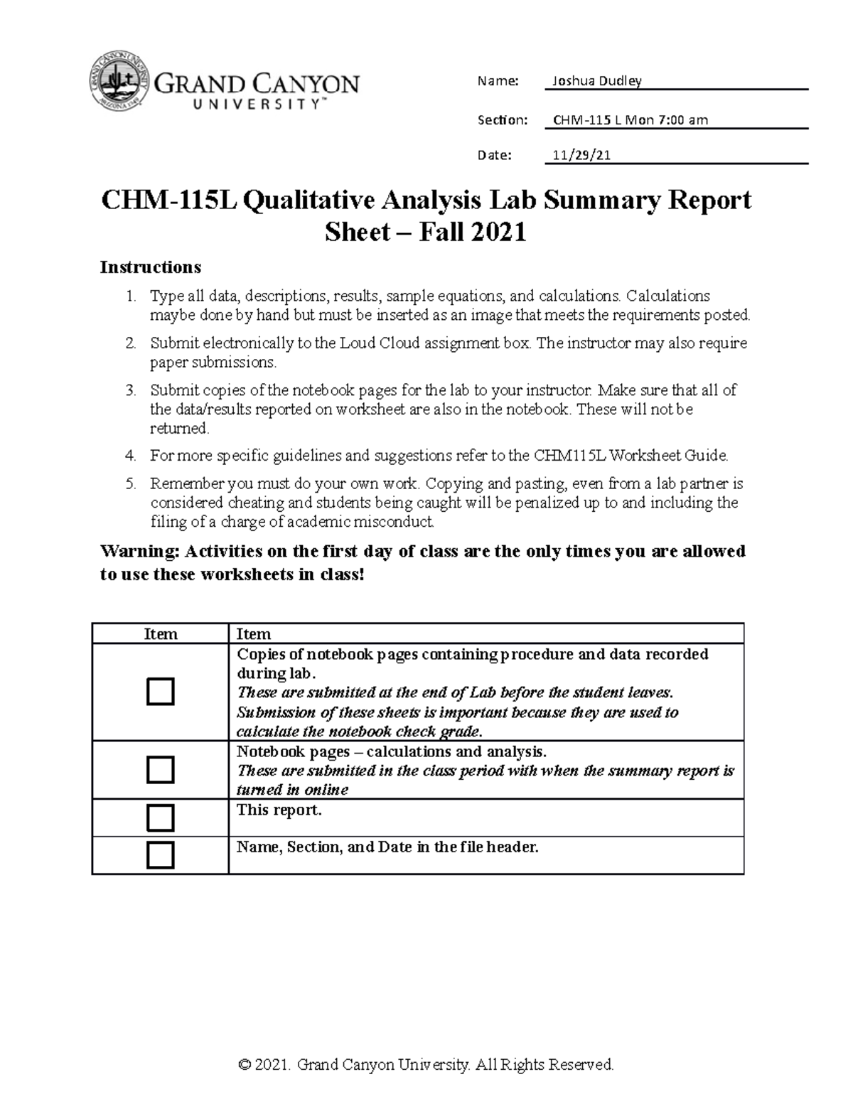 CHM-115L Qualitative Analysis Lab Summary Report - Fall 2021 - Studocu