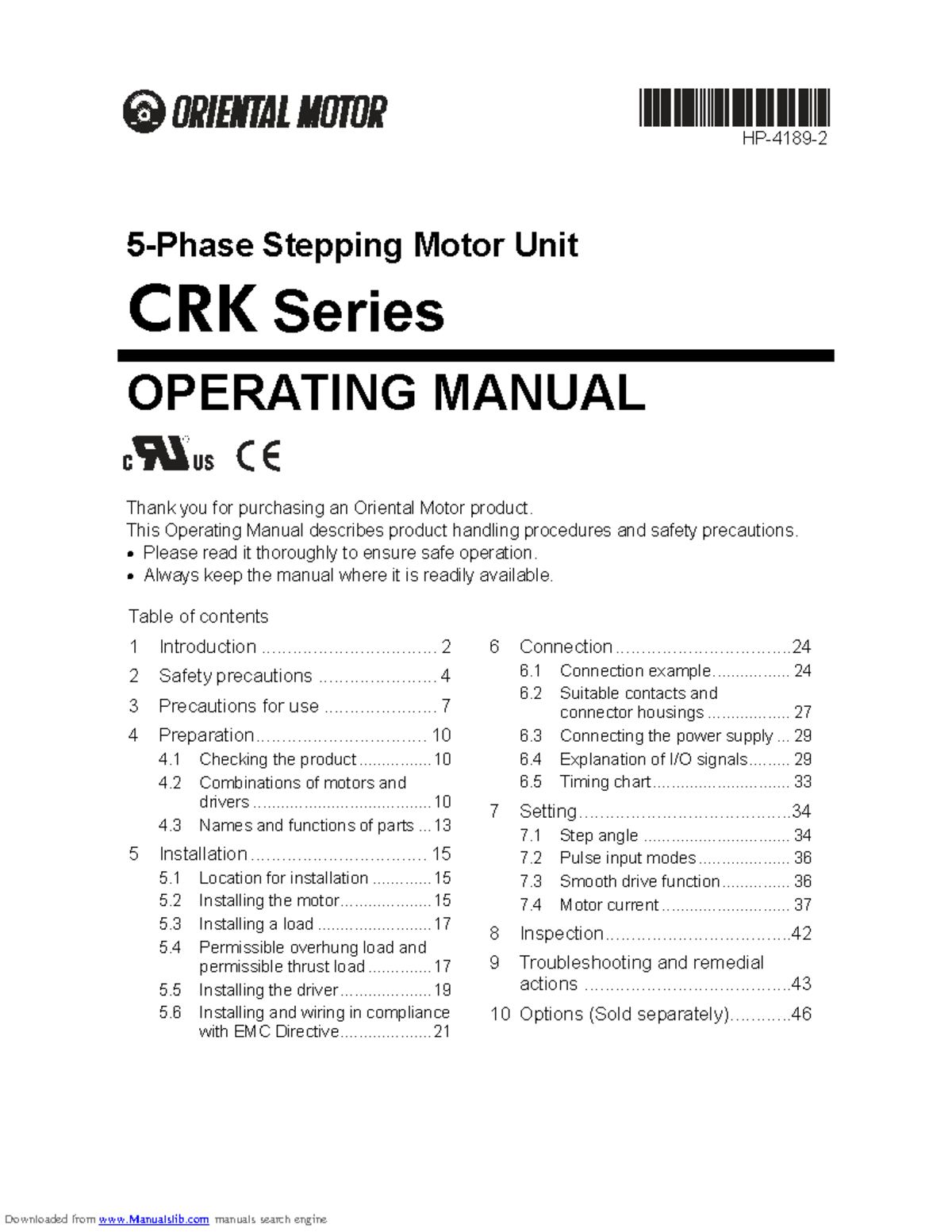 CRK Series Stepping Motor Unit Operating Manual and Safety Guide - Studocu
