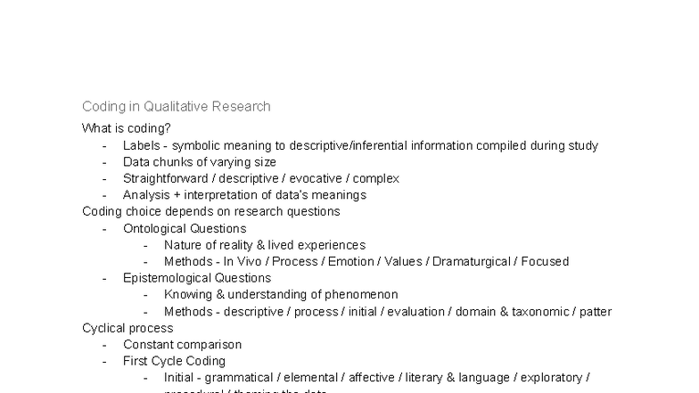 LS 322 Week 10: Coding Techniques in Qualitative Research - Studocu