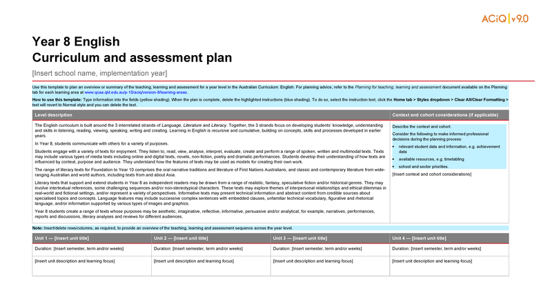 Year 8 English Curriculum & Assessment Plan (AC9E) - Studocu
