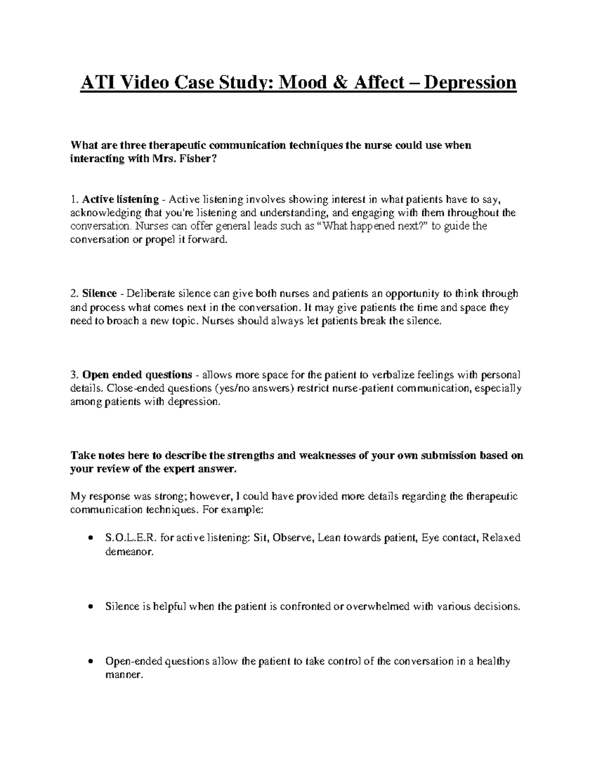 Video Case Study - Therapeutic Techniques for Depression - Studocu