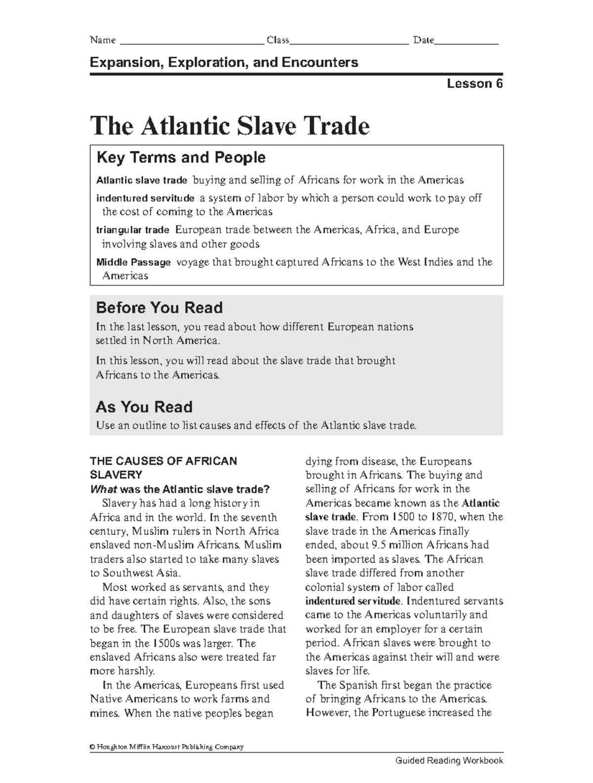 Module 10 Lesson 6: The Atlantic Slave Trade - Key Terms & Concepts ...