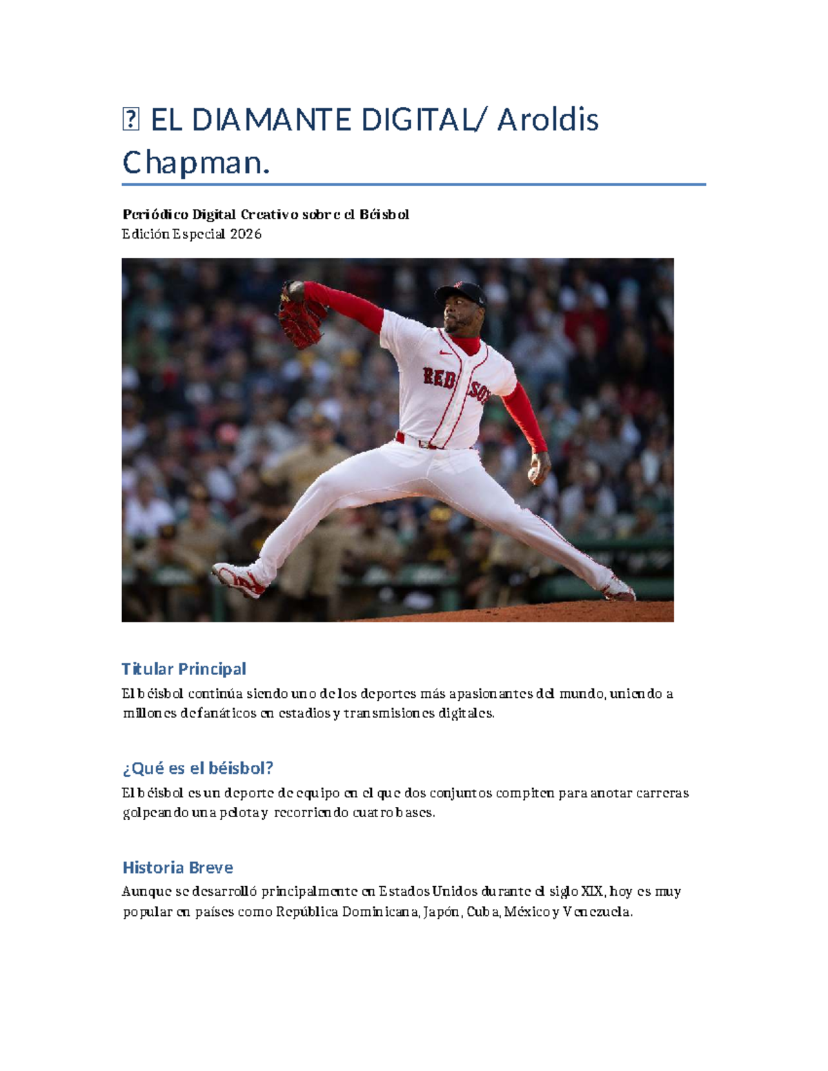 EL DIAMANTE: Aroldis Chapman y el Béisbol - Edición Especial 2026 - Studocu