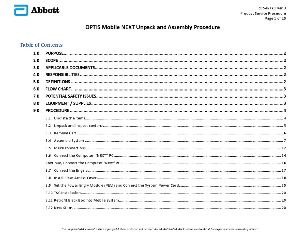 90548720 Ver B OPTIS Mobile NEXT Unpack & Assembly Procedure - Studocu