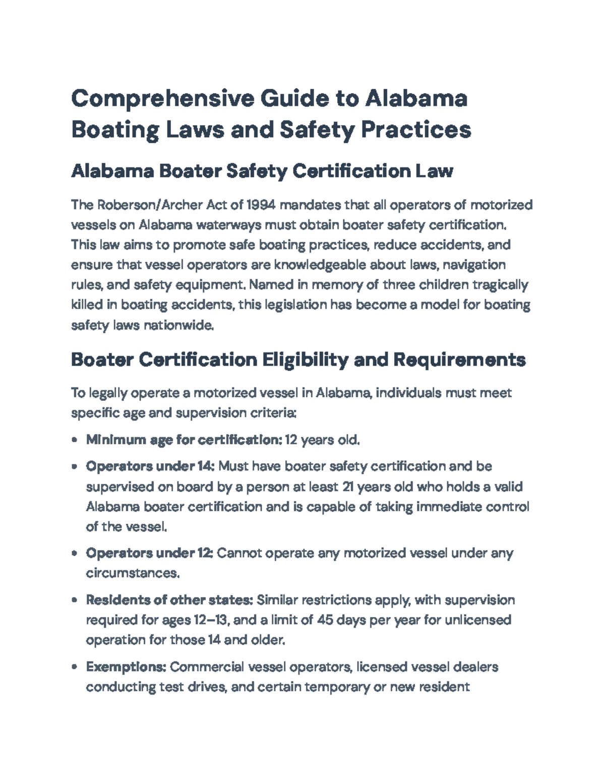 Comprehensive Overview of Alabama Boating Laws & Safety Practices - Studocu