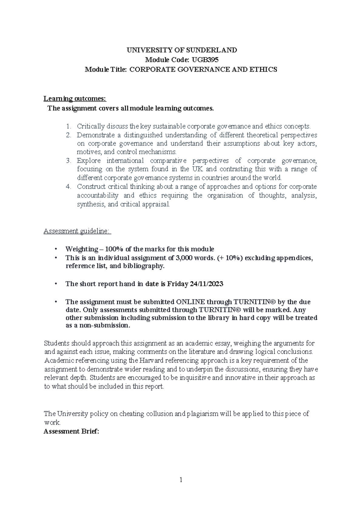 UGB395+REF - The assignment covers all module learning outcomes. 1 ...