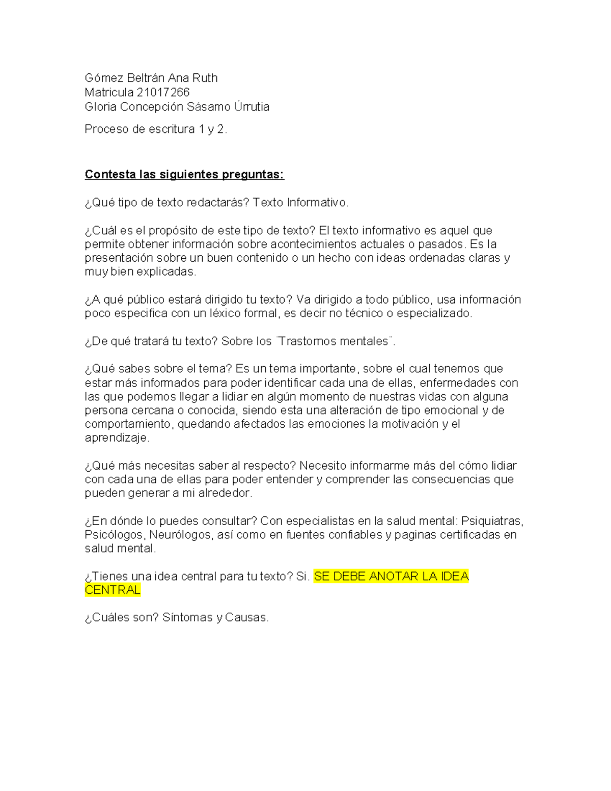 Gómez Ana R6 U2 - Reto 4: Texto Informativo sobre Salud Mental - Studocu