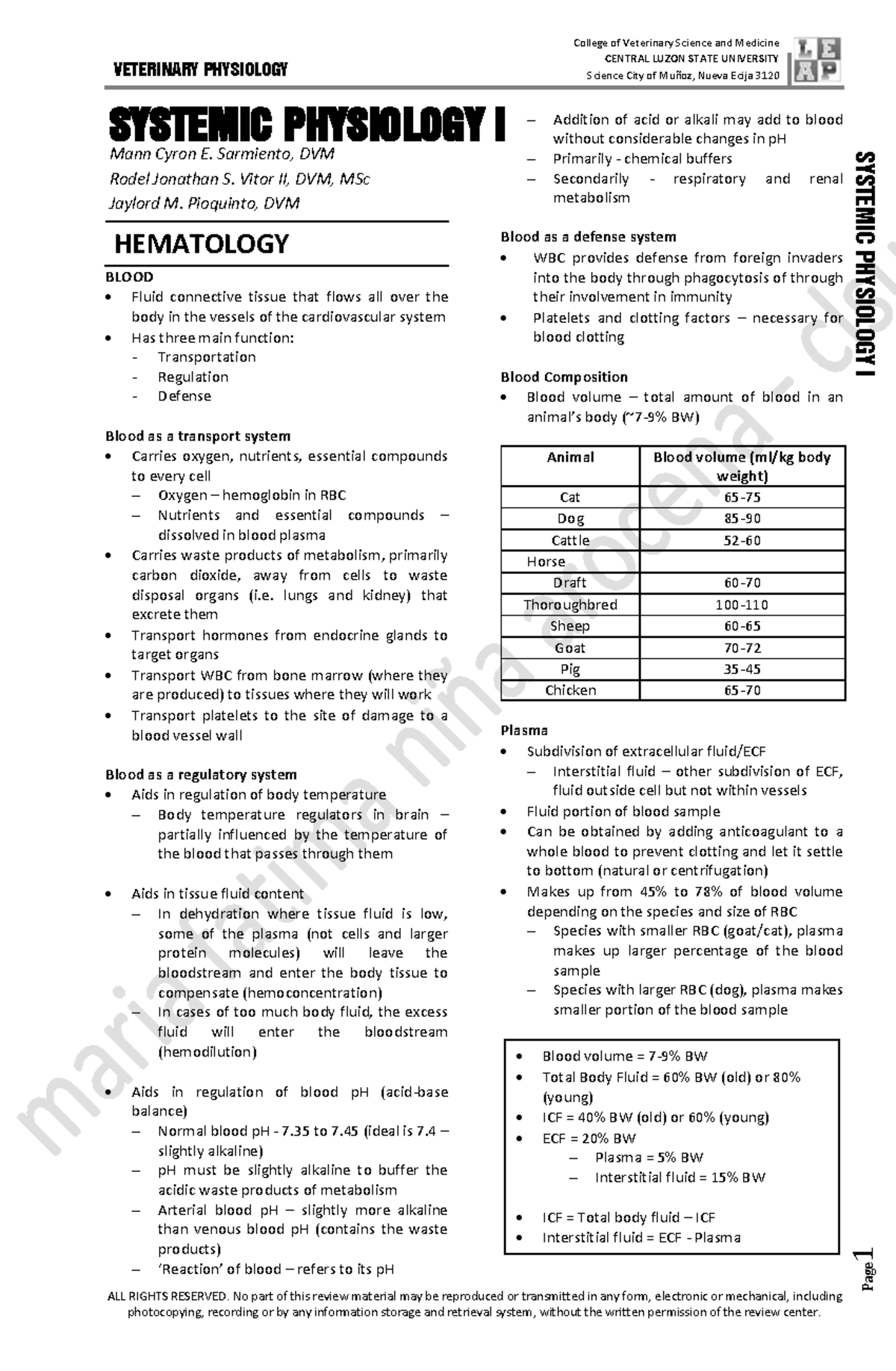 Systemic Physiology I - Comprehensive Review for Veterinary Students ...