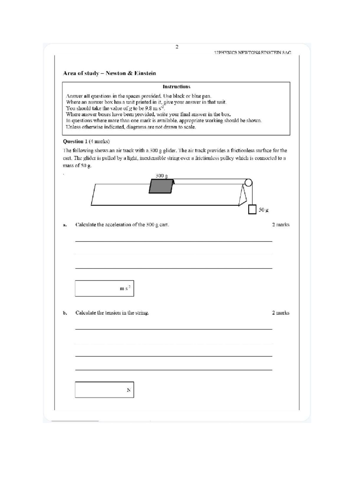 U3 12PHYSICS SAC Area of Study 1 Practice Exam Questions - Studocu