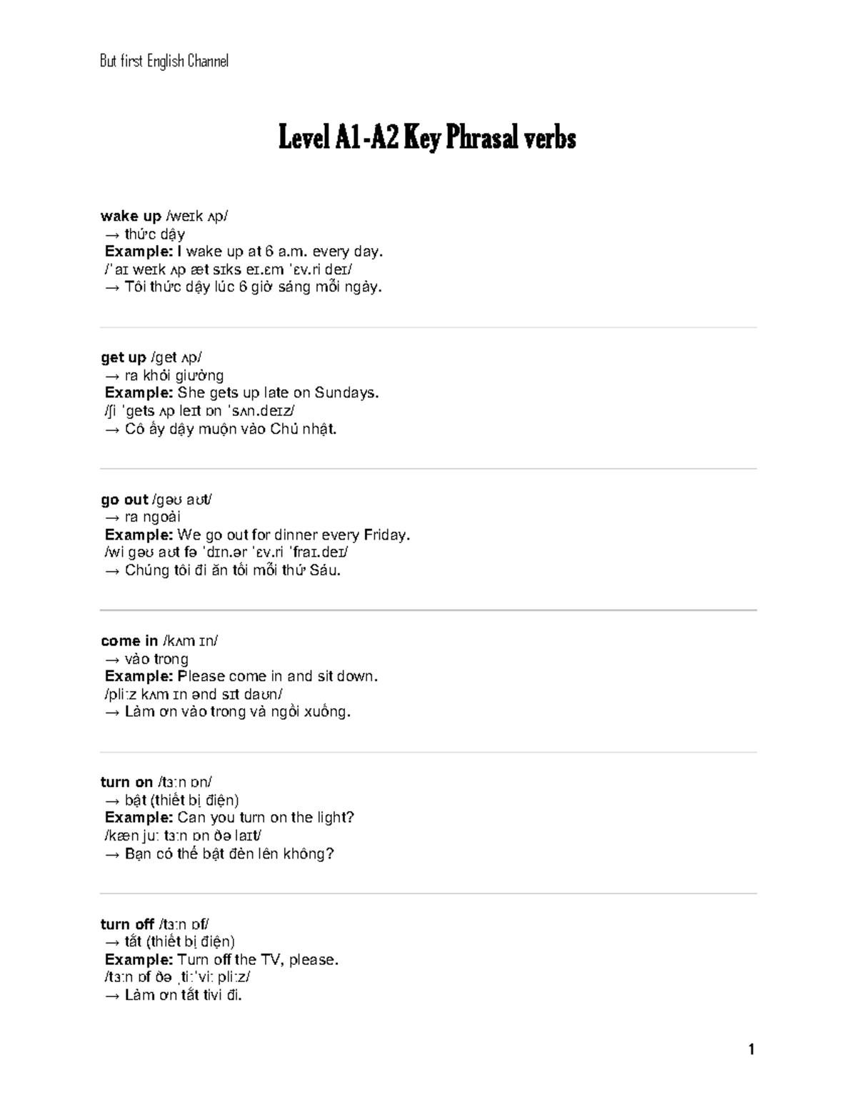 A1-A2 Key Phrasal Verbs: Essential Examples and Usage - Studocu