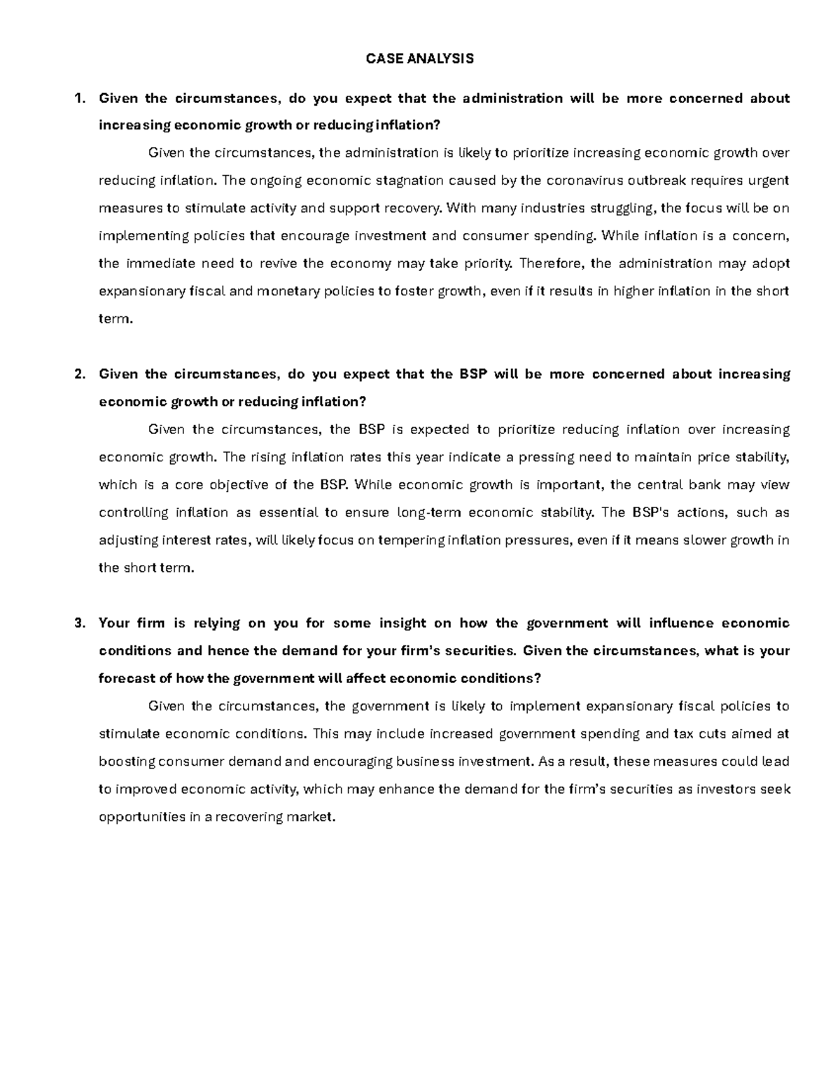 Case Analysis - mjm - CASE ANALYSIS Given the circumstances, do you ...