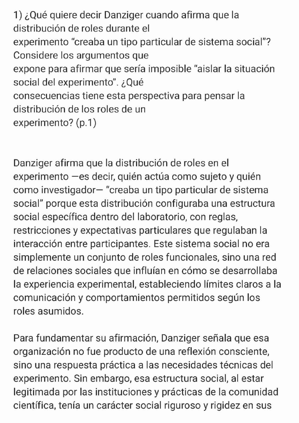 La estructura de la experimentación social en psicología dancinger - 1) quiere decir Danziger ...