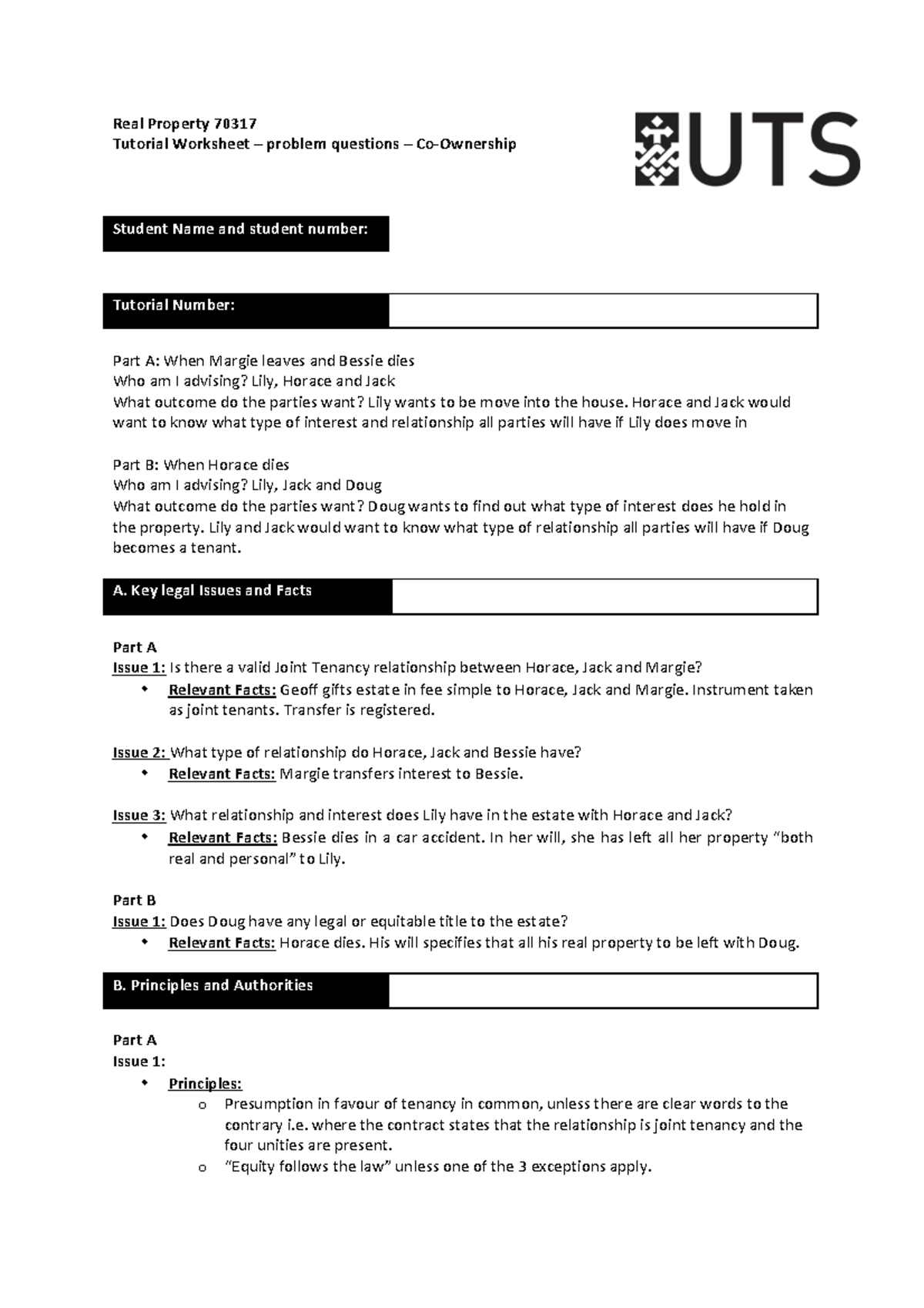 Tutorial Worksheet - Week 4 - Real Property 70317 Tutorial Worksheet ...