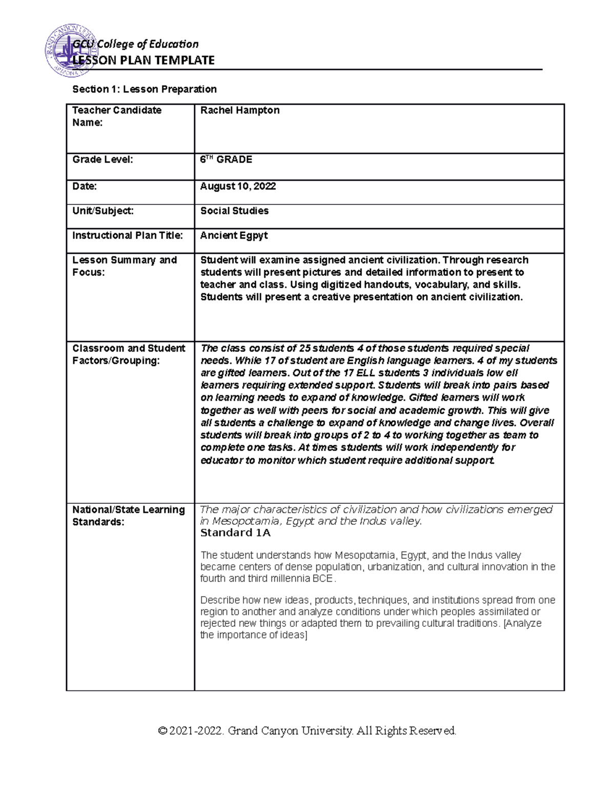 Lesson Plan: Exploring Ancient Civilizations (Social Studies 6) - Studocu
