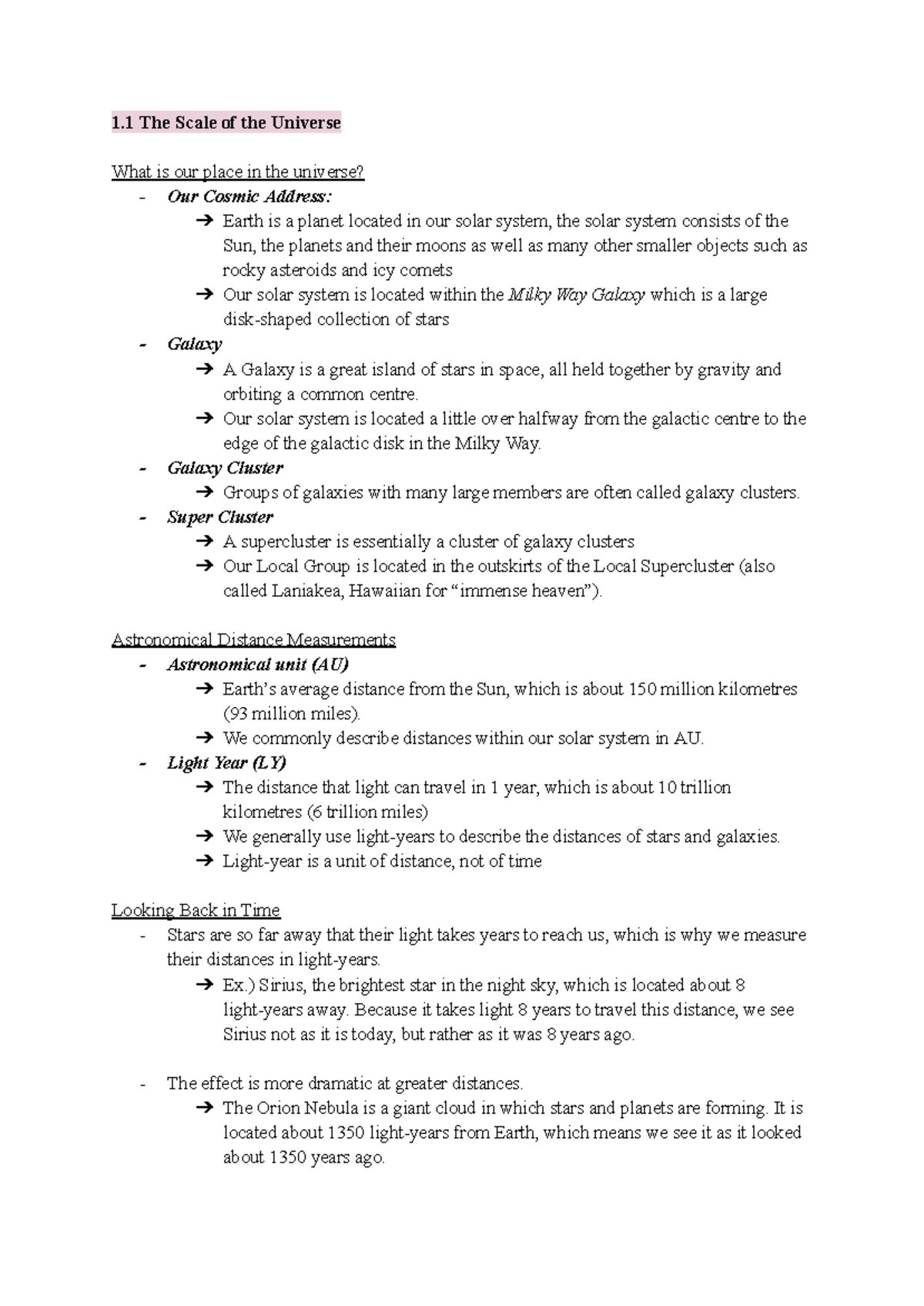 ASTR- Textbook Notes - 1 The Scale of the Universe What is our place in ...