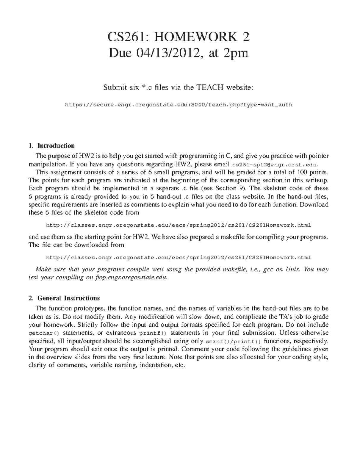 HW2 CS 261 Data Structures 2012 - CS261: HOMEWORK 2 Due 04/13/2012, at ...