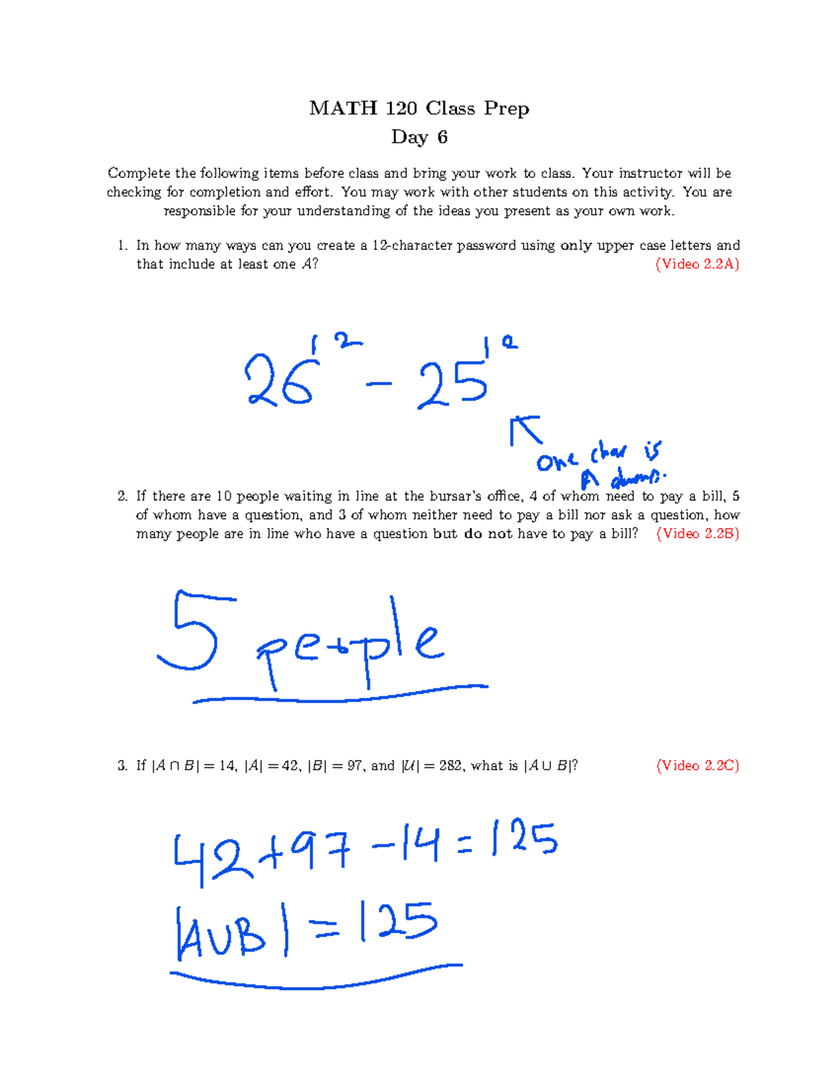120sp23 Class Prep Day06 - MATH 120 Class Prep Day 6 Complete the ...