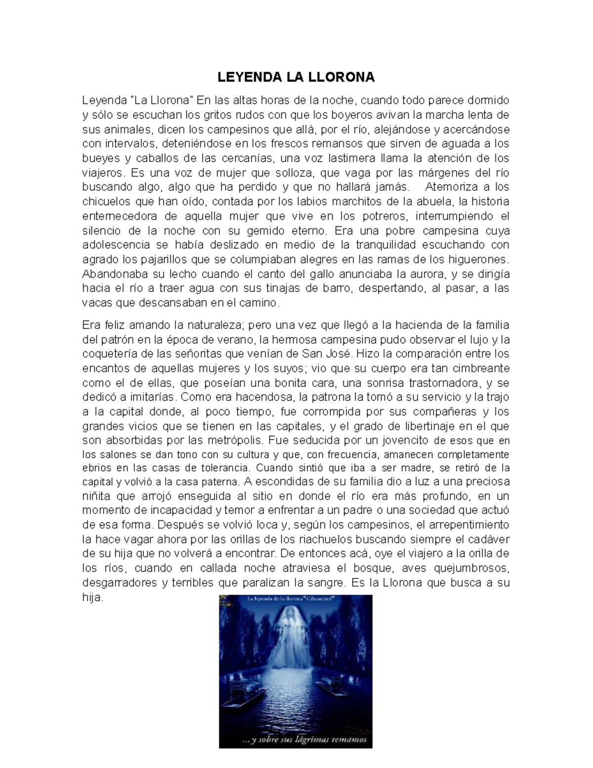 Leyenda LA Llorona - uana analogia de la enfermerioa - LEYENDA LA ...