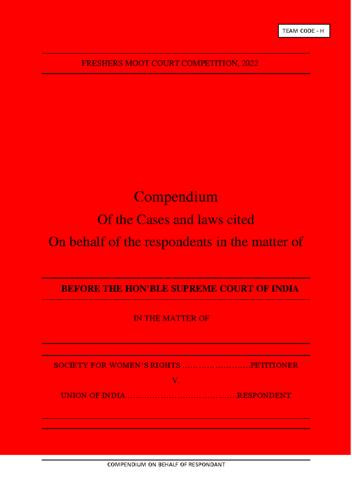 Compendium of Respondent Cases for Freshers Moot Court 2022 - Studocu