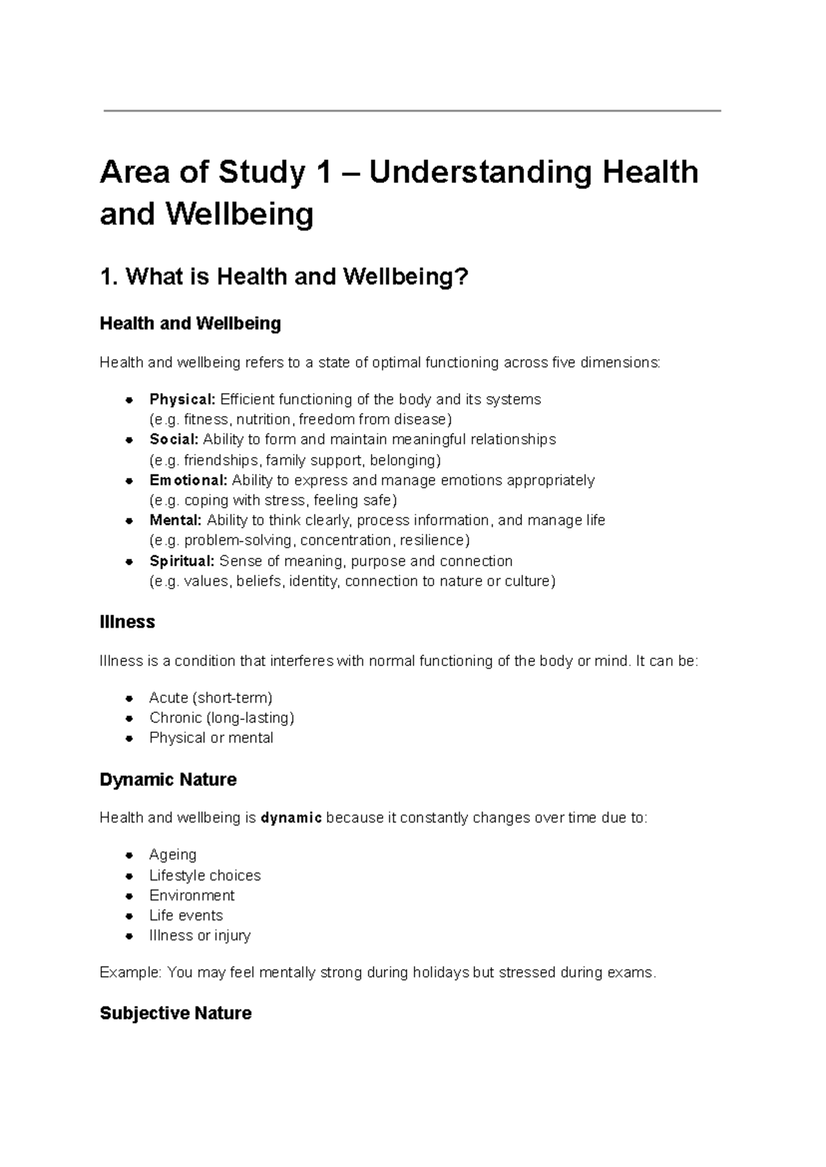 HHD UNIT 1 AOS1 - Understanding Health and Wellbeing Summary Notes ...