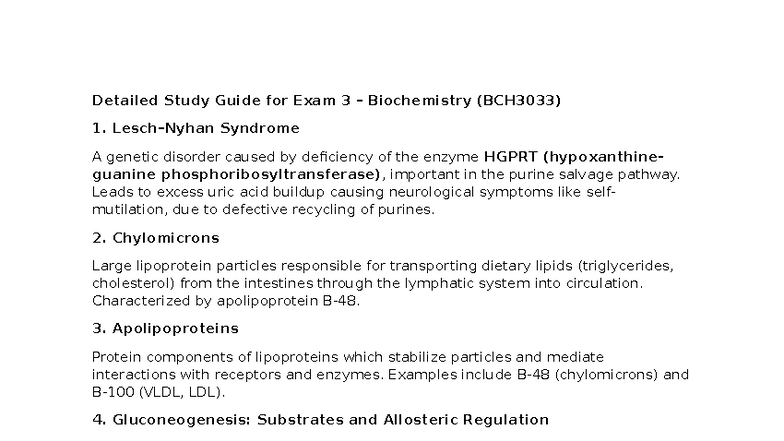 Exam 3 Study Guide for Biochemistry (BCH3033) - Version 1 - Studocu