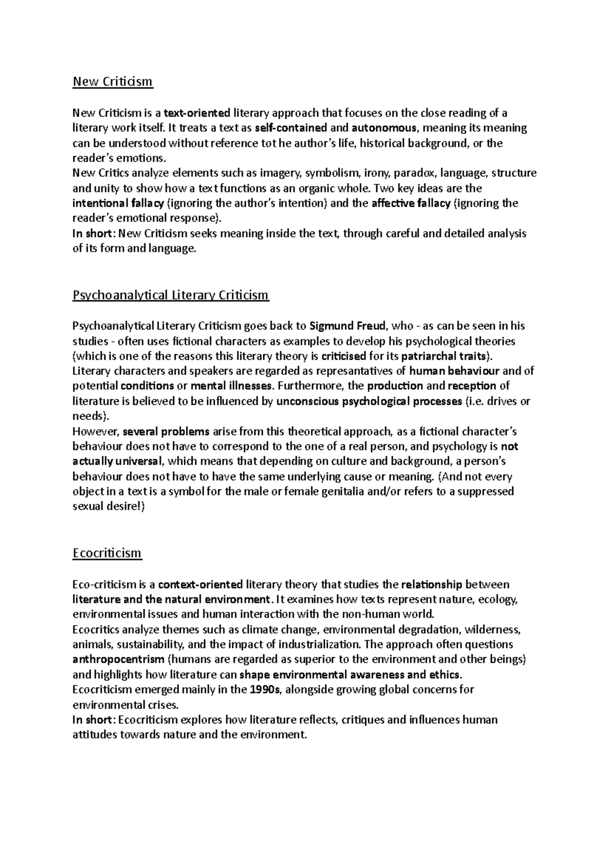 Literary Theories Overview: New Criticism, Psychoanalysis ...