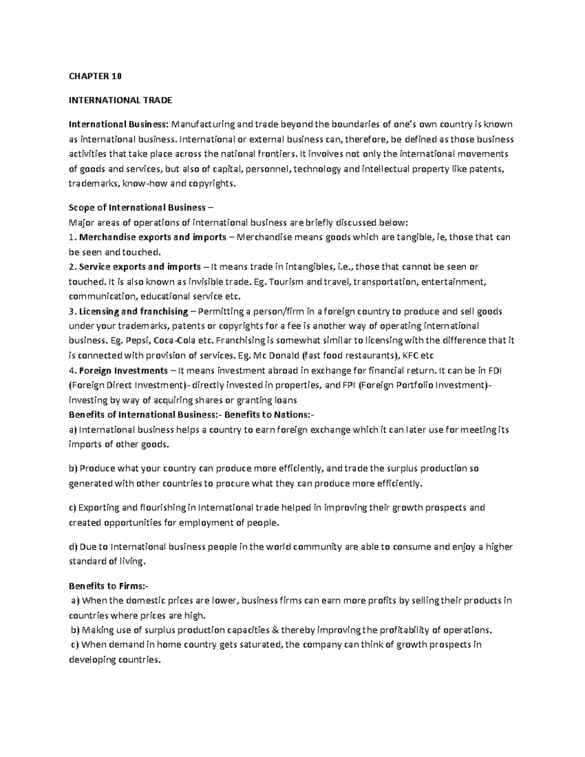 Chapter 10: International Trade in Global Business (IB 101) - Studocu